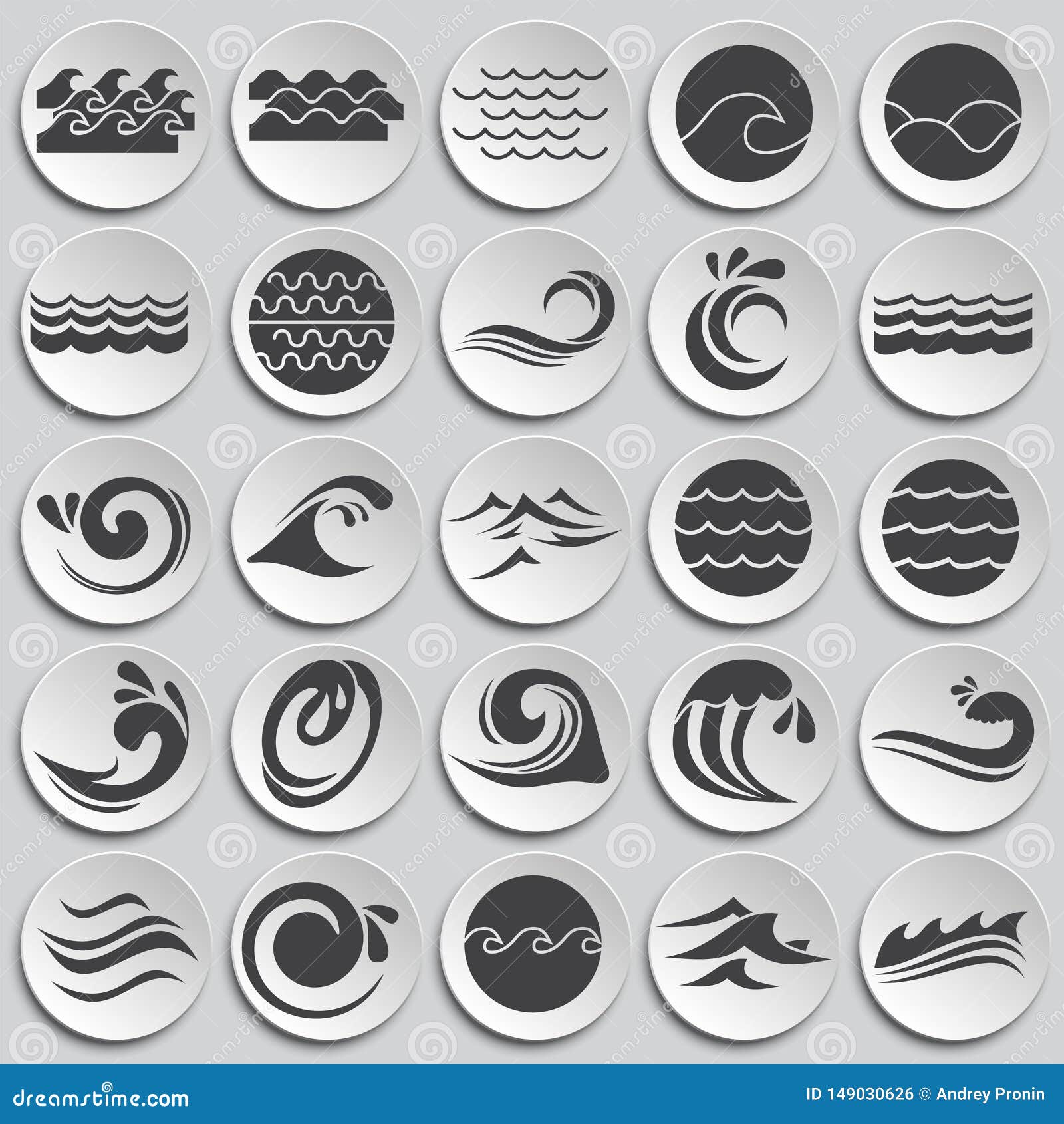 Waves Icons Set on Plates Background for Graphic and Web Design. Simple ...