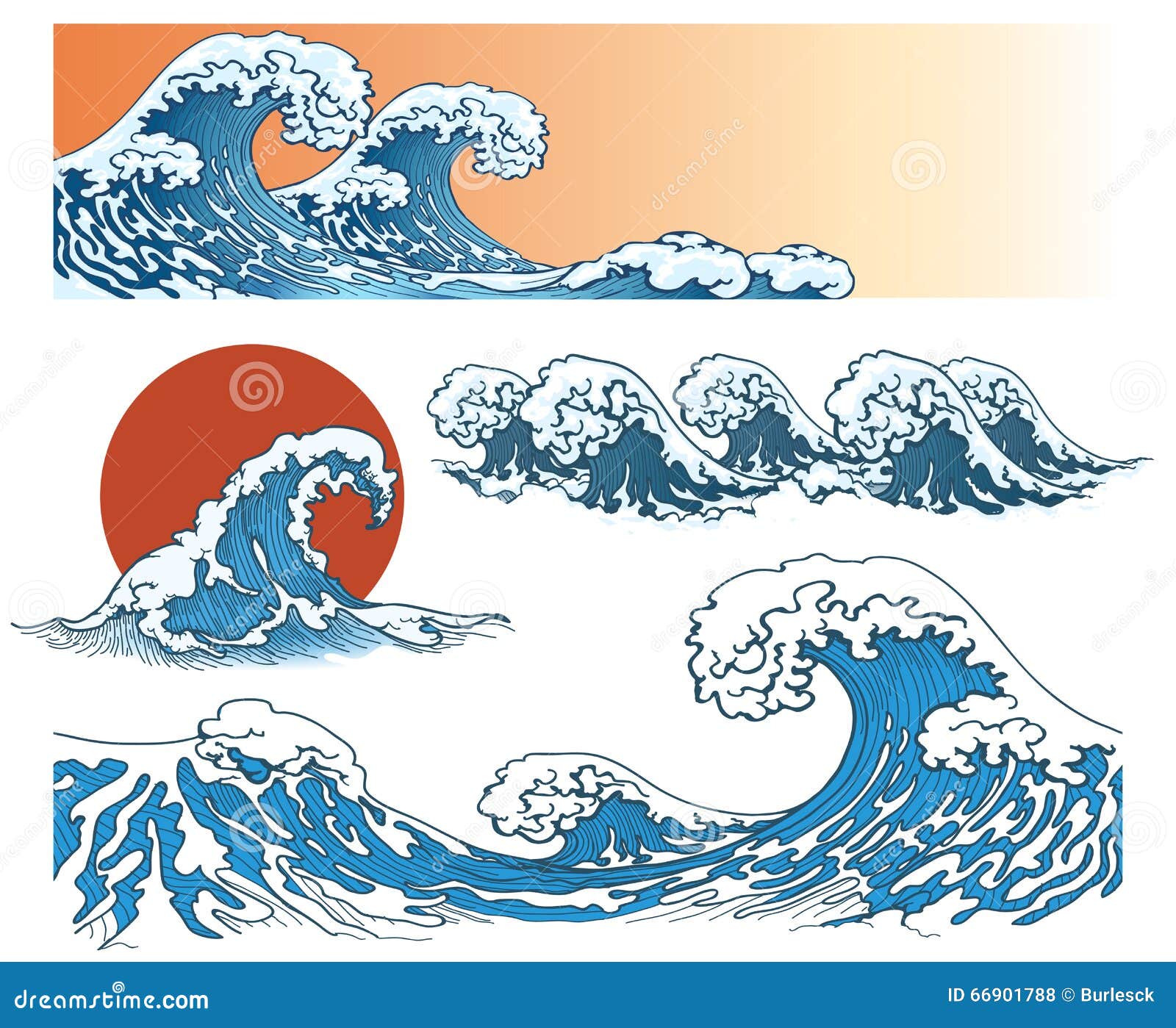 Waves in japanese style stock vector. Illustration of space - 66901788
