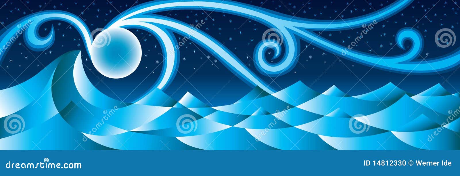 Waves and the Moon stock vector. Illustration of vector - 14812330