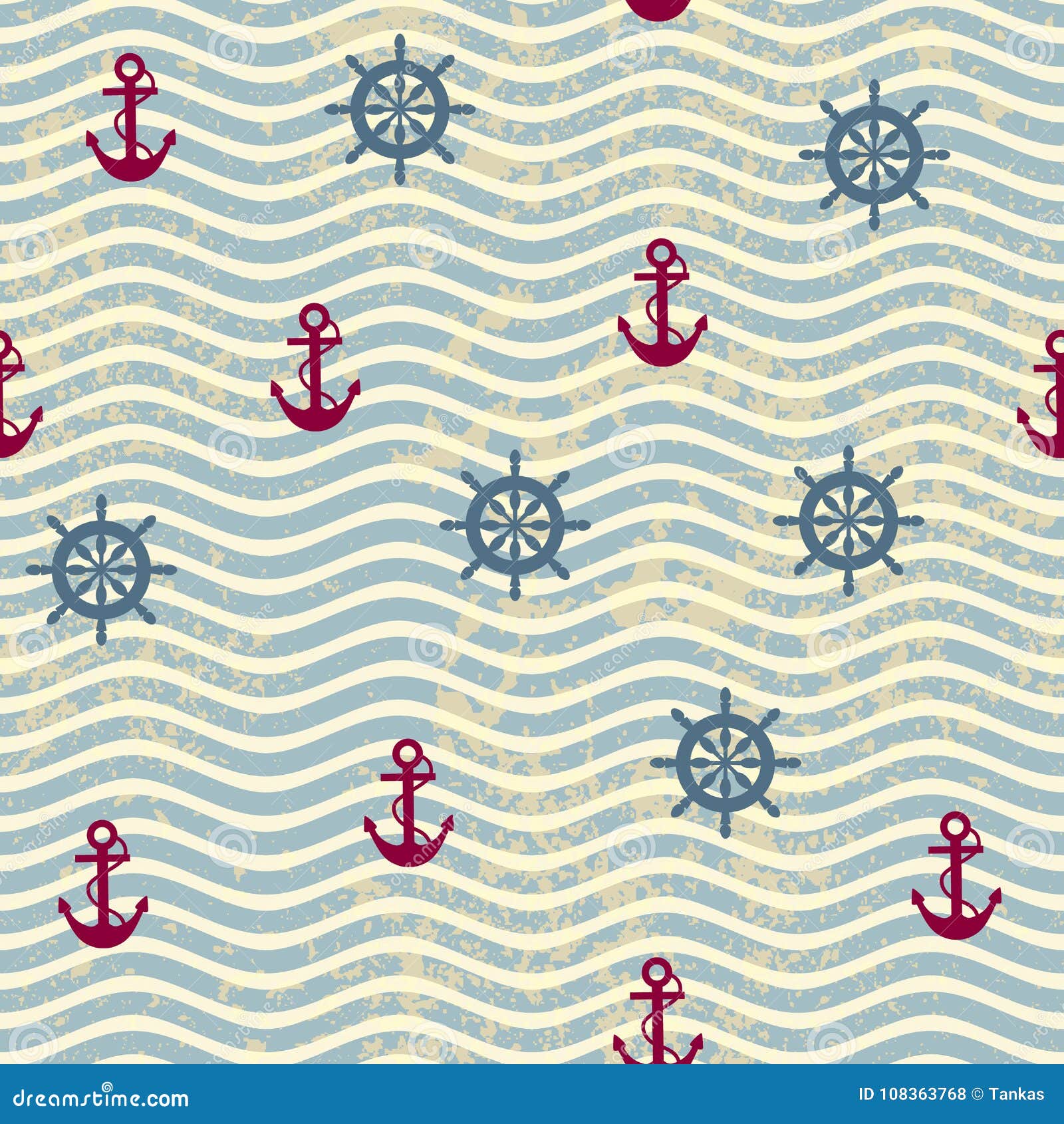 Waves nautical pattern stock vector. Illustration of retro - 108363768