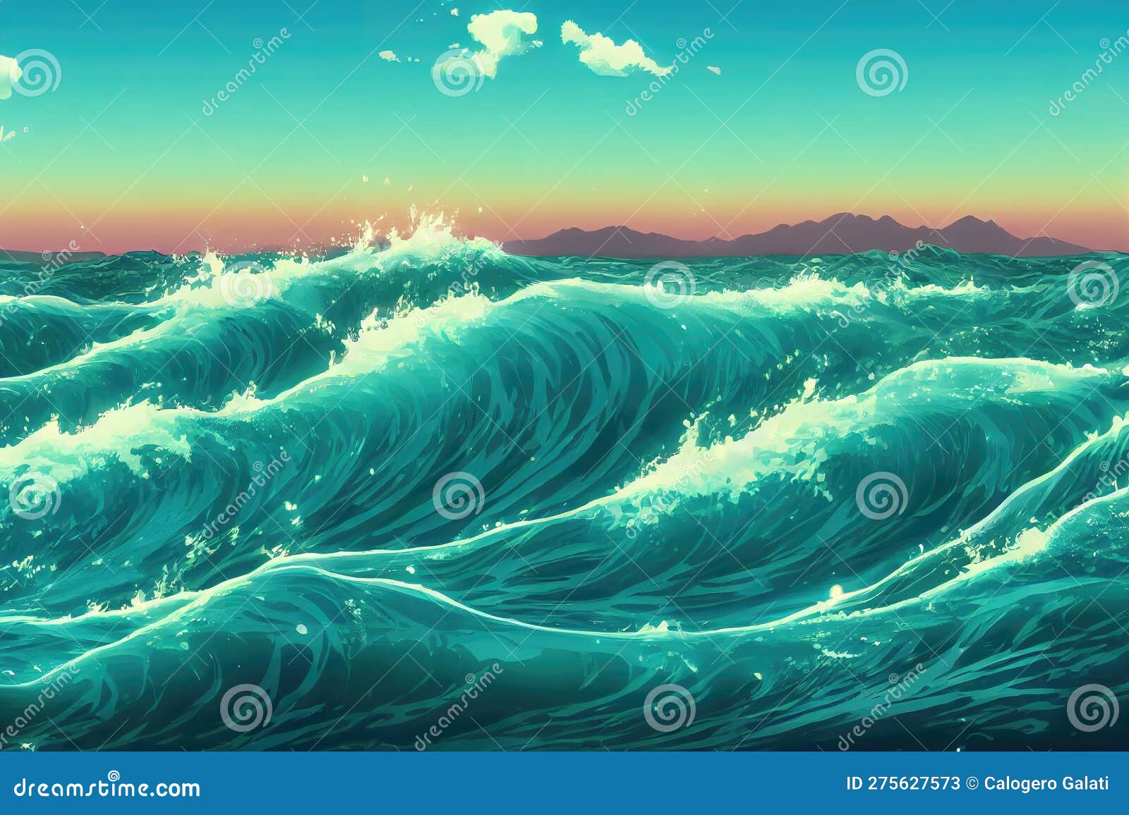 Waves on the Ocean, Anime Painting Illustration, Ai Generated Image ...