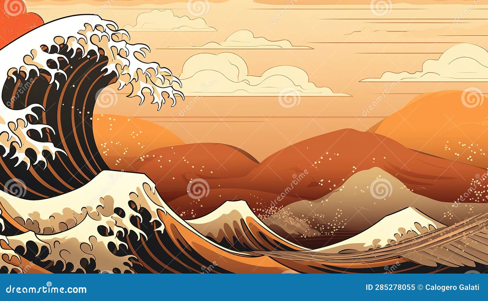 Waves Off Kanagawa in a Vintage Inspired Wallpaper, Ai Generated Image ...