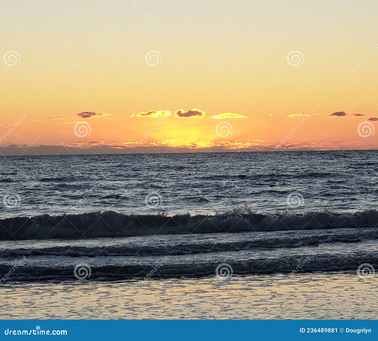 Waves Sweep Across Beach Sunset Clouds Sky Stock Image - Image of ...