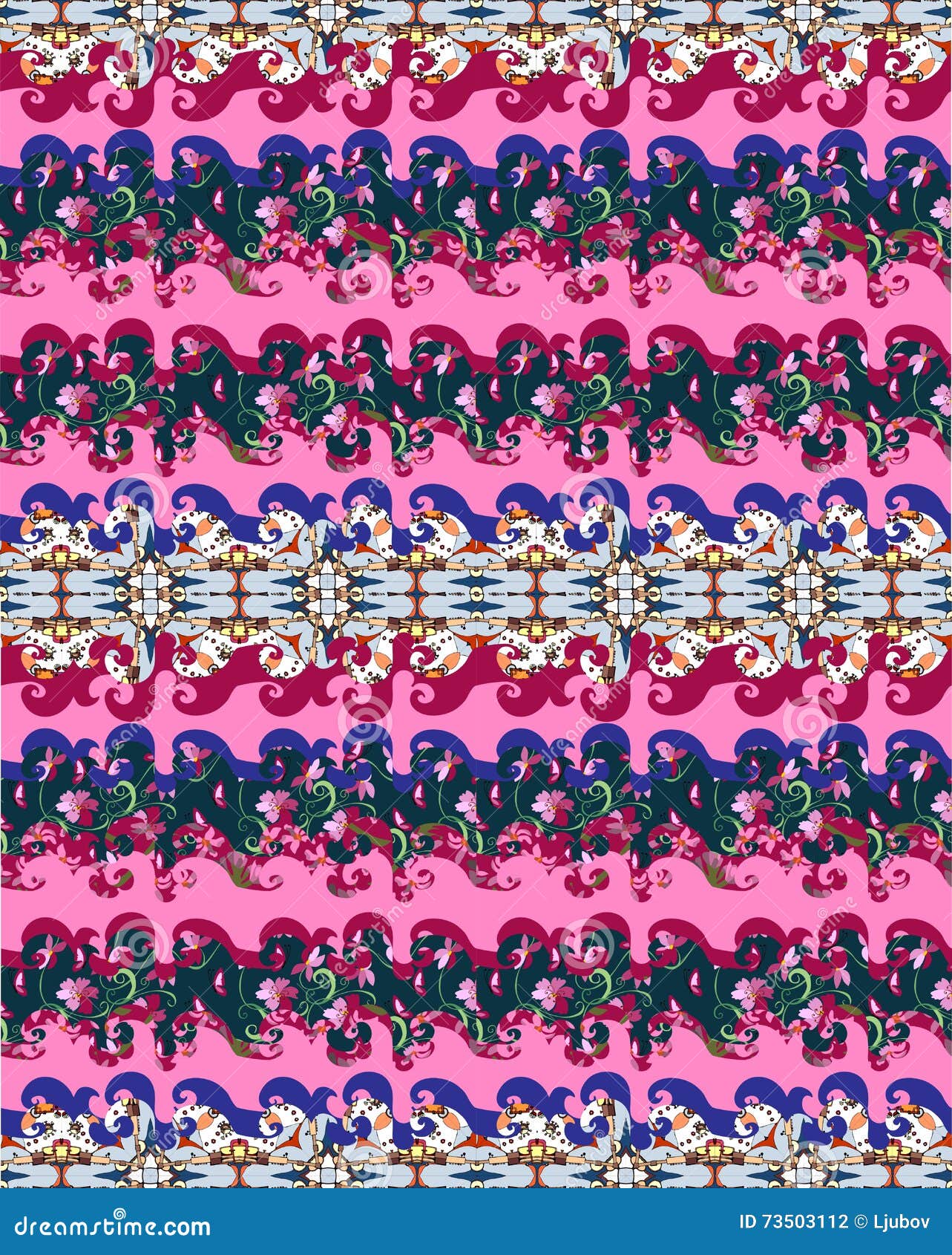 Waves Patchwork with Ornamental and Floral Patches. Stock Vector ...