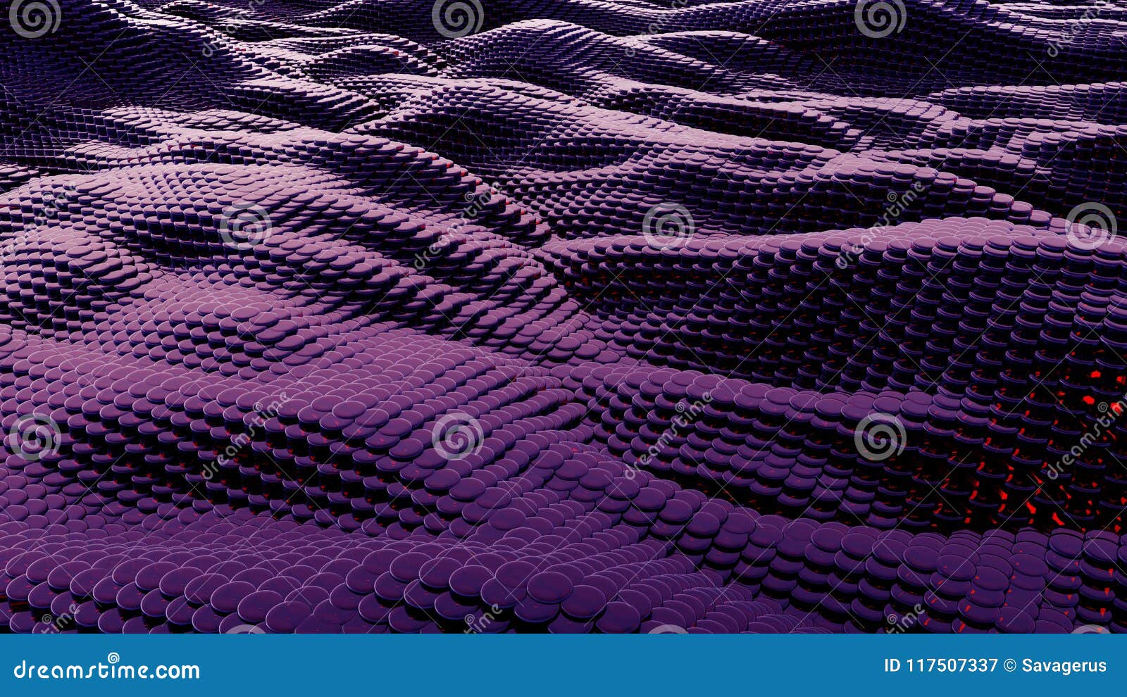 Waves Purple Metallic Liquid with Reflections. 3D Rendering Stock ...
