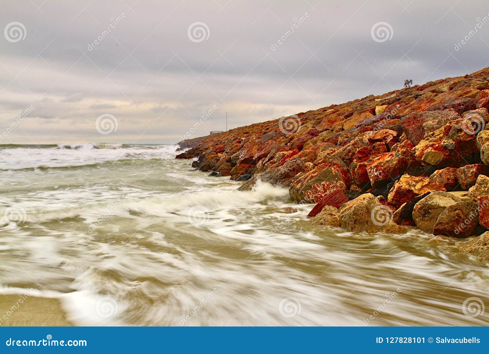 Waves Reaching the Shore of the Beach Stock Image - Image of cloudscape ...