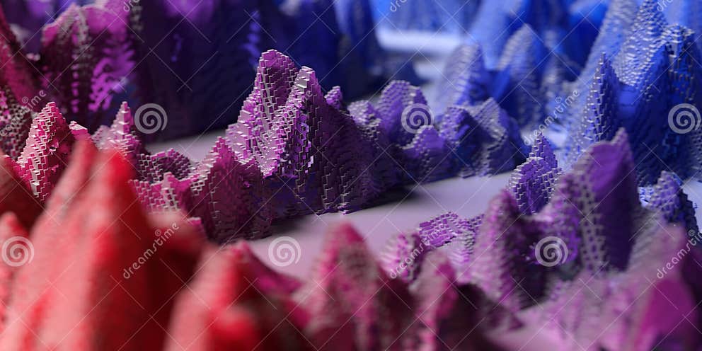 Waves from Red, Violet and Blue Cubes or Boxes Array Background ...