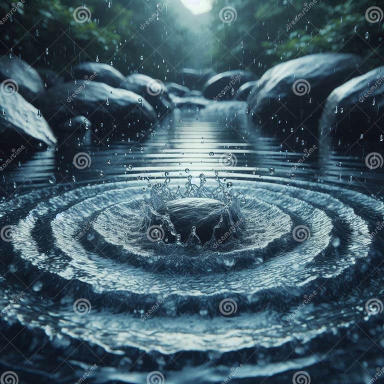 Waves of Rippling Water in a Pond, Caused by Droplets Falling, Creating ...