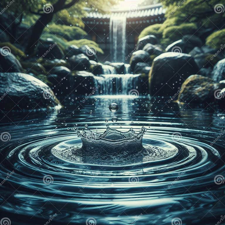 Waves of Rippling Water in a Pond, Caused by Droplets Falling, Creating ...