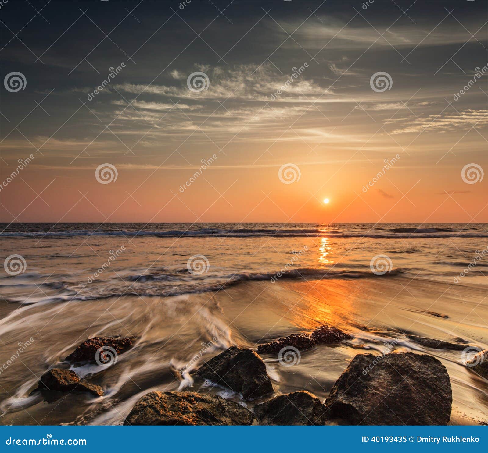 Waves and Rocks on Beach of Sunset Stock Image - Image of beach, resort ...