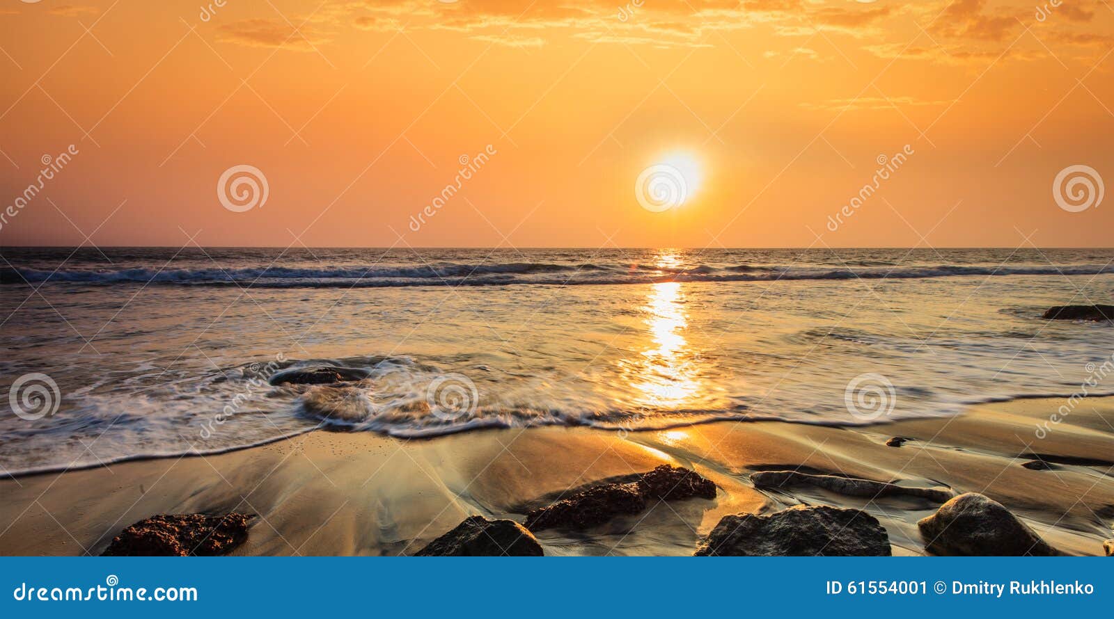 Waves and Rocks on Beach of Sunset Stock Image - Image of rocks ...