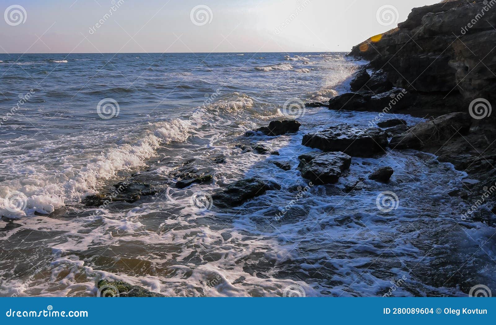 Waves Roll on the Stone Coast of Pontic Limestone in the Crimea Stock ...