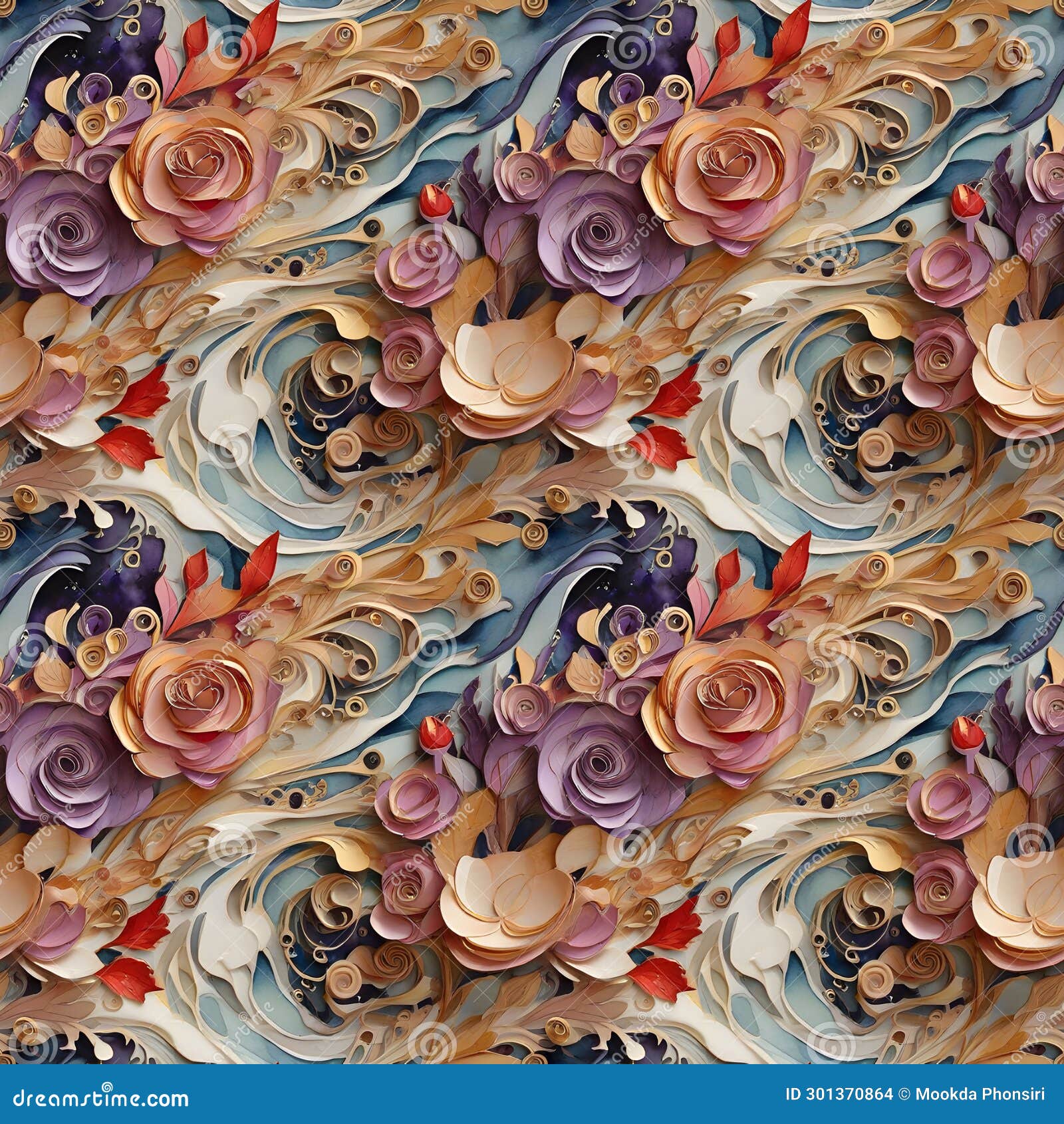 Waves of Roses and Flowers in the River Waves. Generative Ai. Stock ...