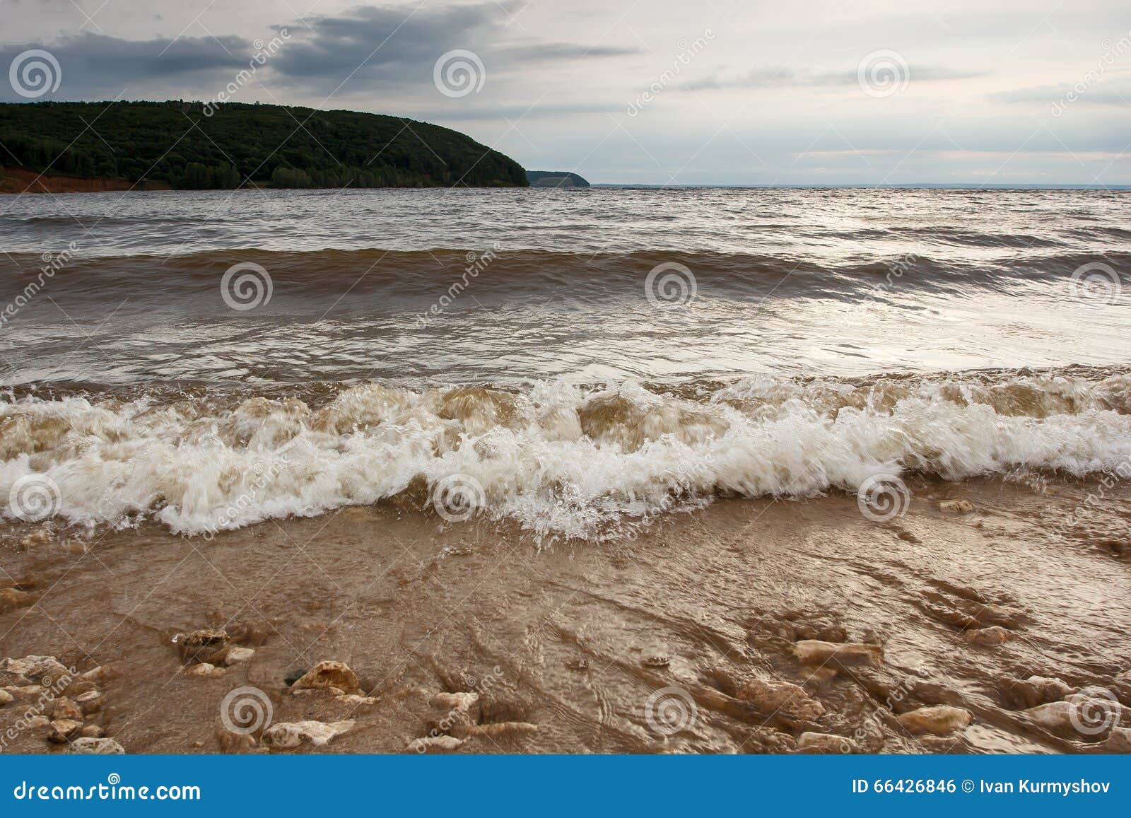 Waves on the Sandy Banks of the River Stock Photo - Image of wind ...