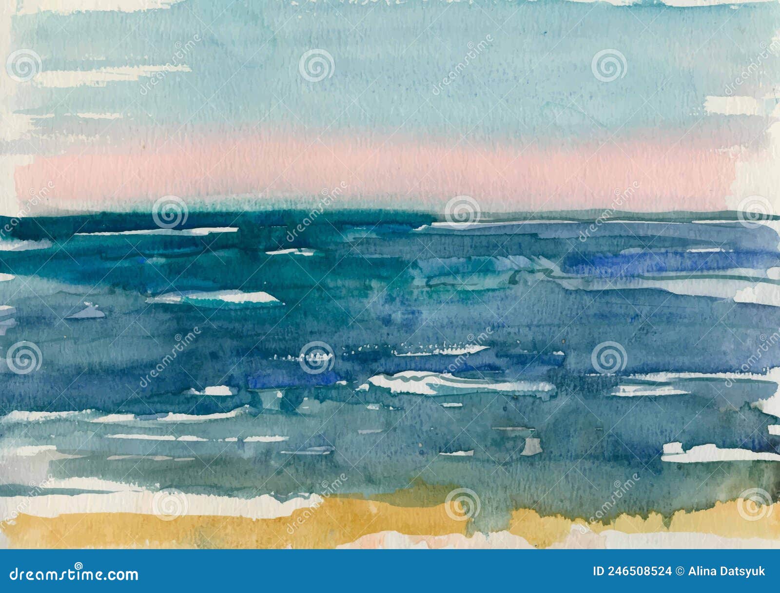 Waves on a Sandy Beach. Watercolor Seascape Stock Vector - Illustration ...