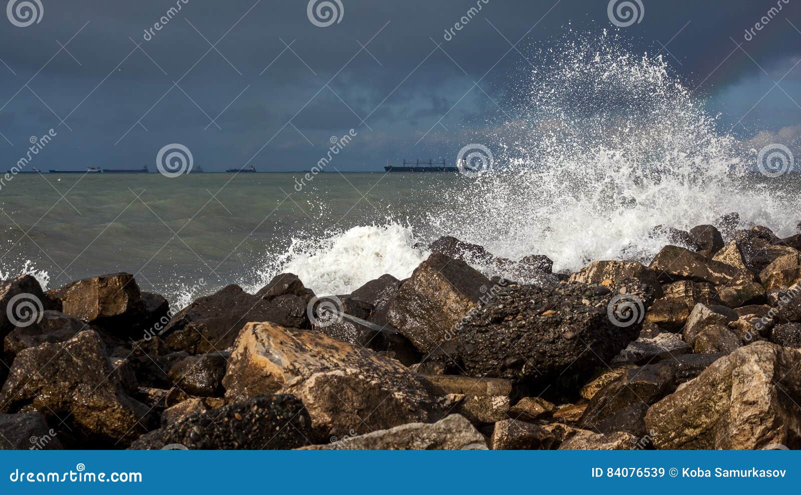 Waves of the Sea Breaking on the Beach, Poti, Georgia Stock Image ...