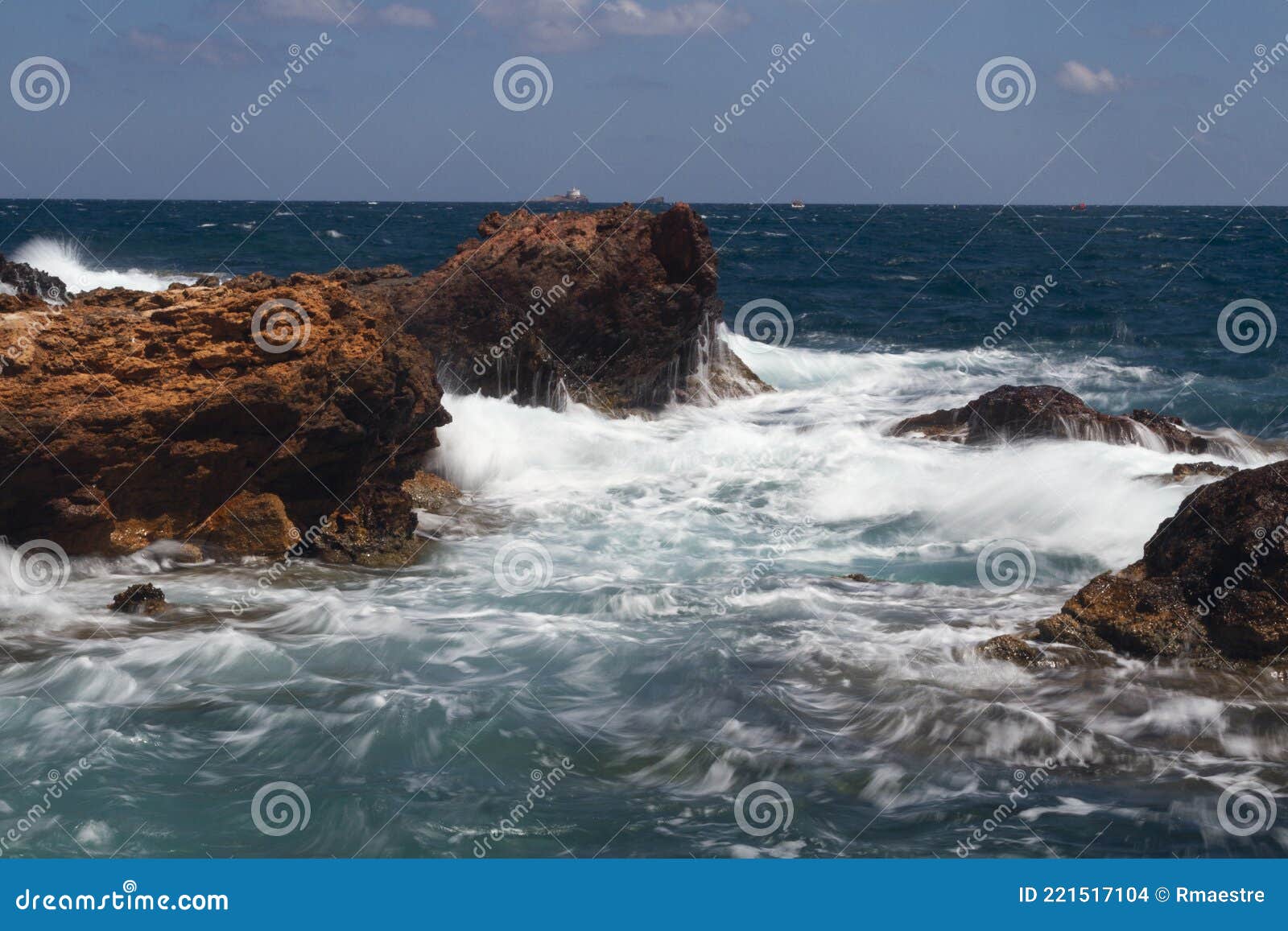 Waves of the Sea Breaking on the Rocks of the Beach Stock Photo - Image ...