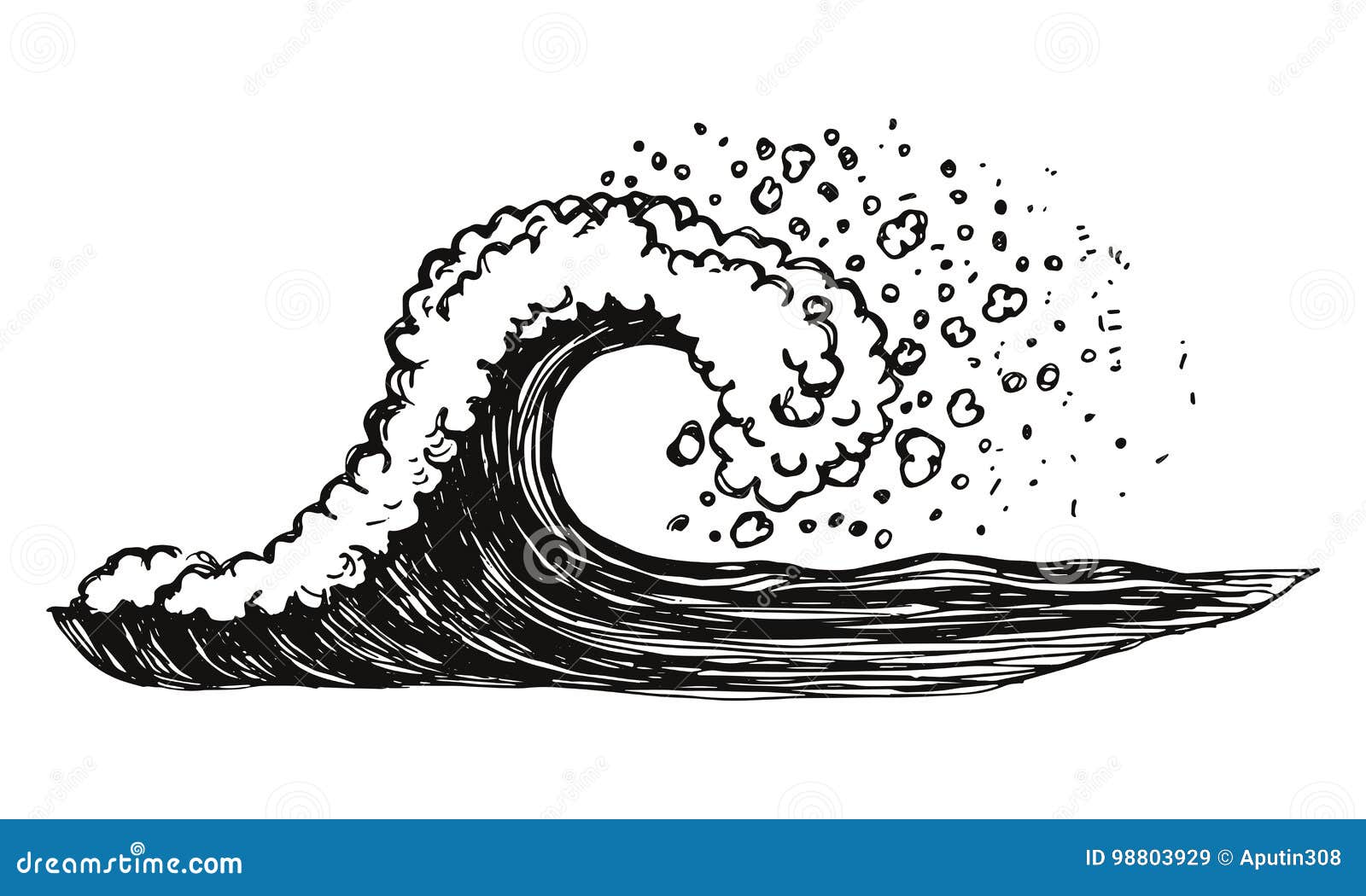 Waves of Sea with Foam and Spray Vector. Hand Drawing Isolated Stock ...