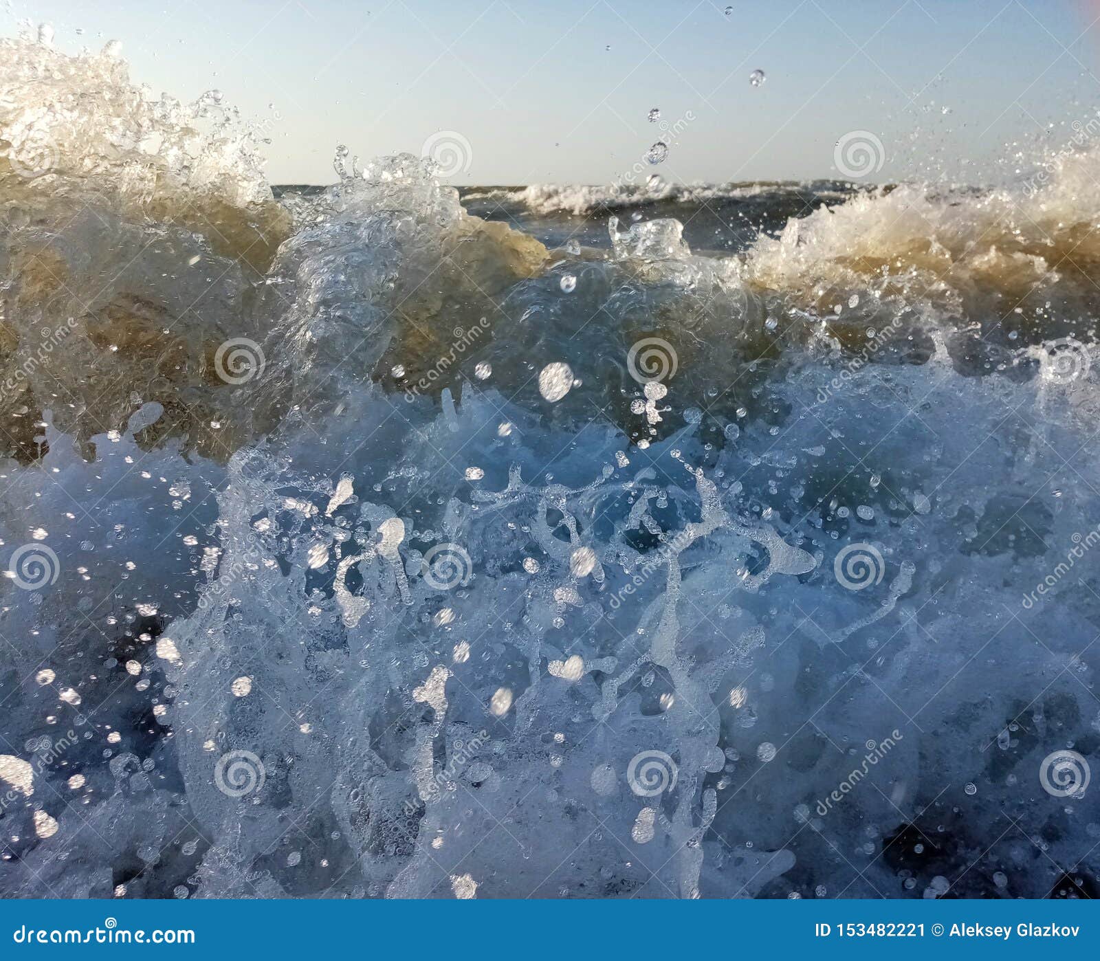 Waves in the Sea. Splashing Waves with Water Drops Stock Image - Image ...