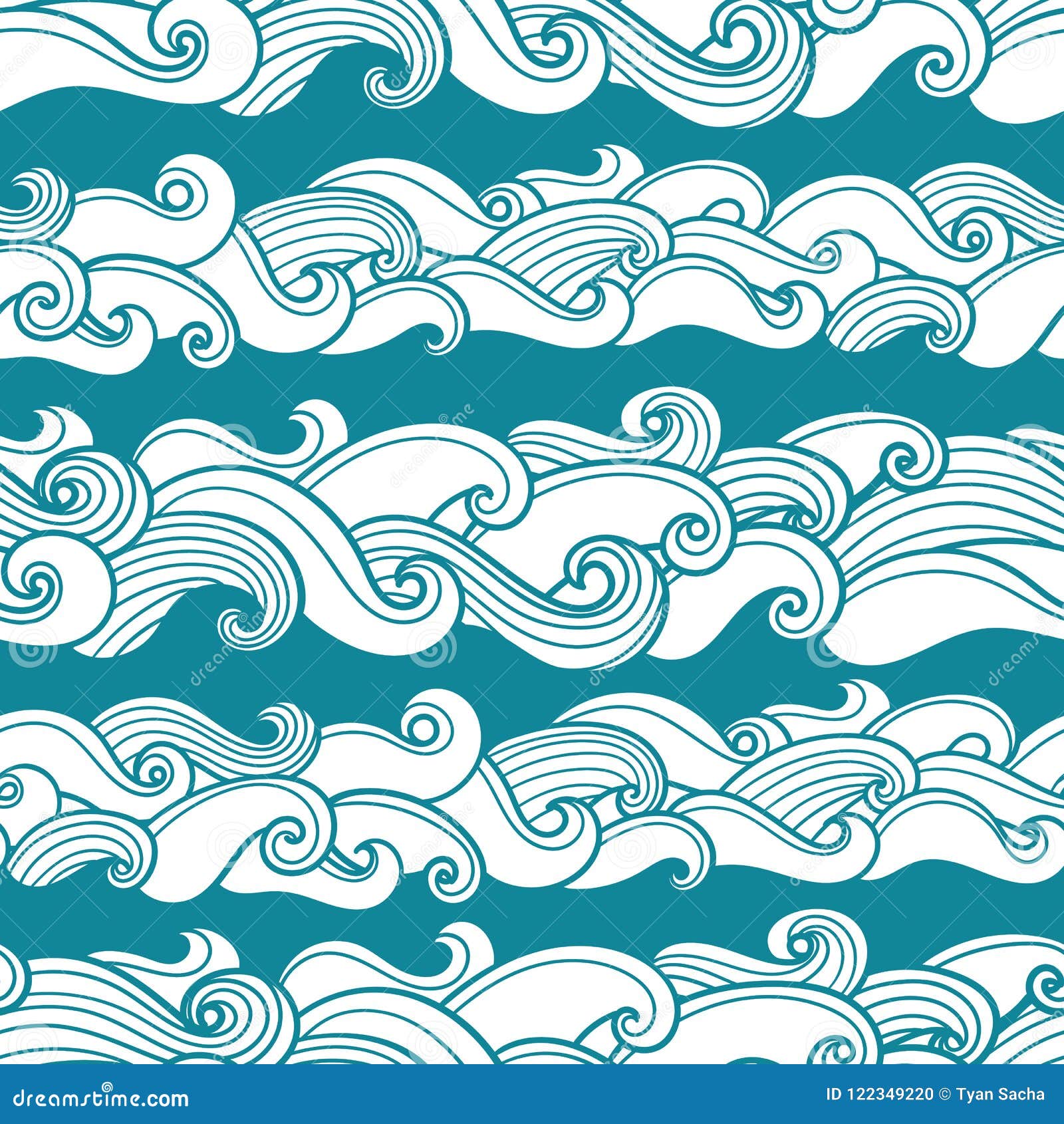 Waves Seamless Pattern. Vector Illustration with Curly Sea Waves Stock Illustration ...