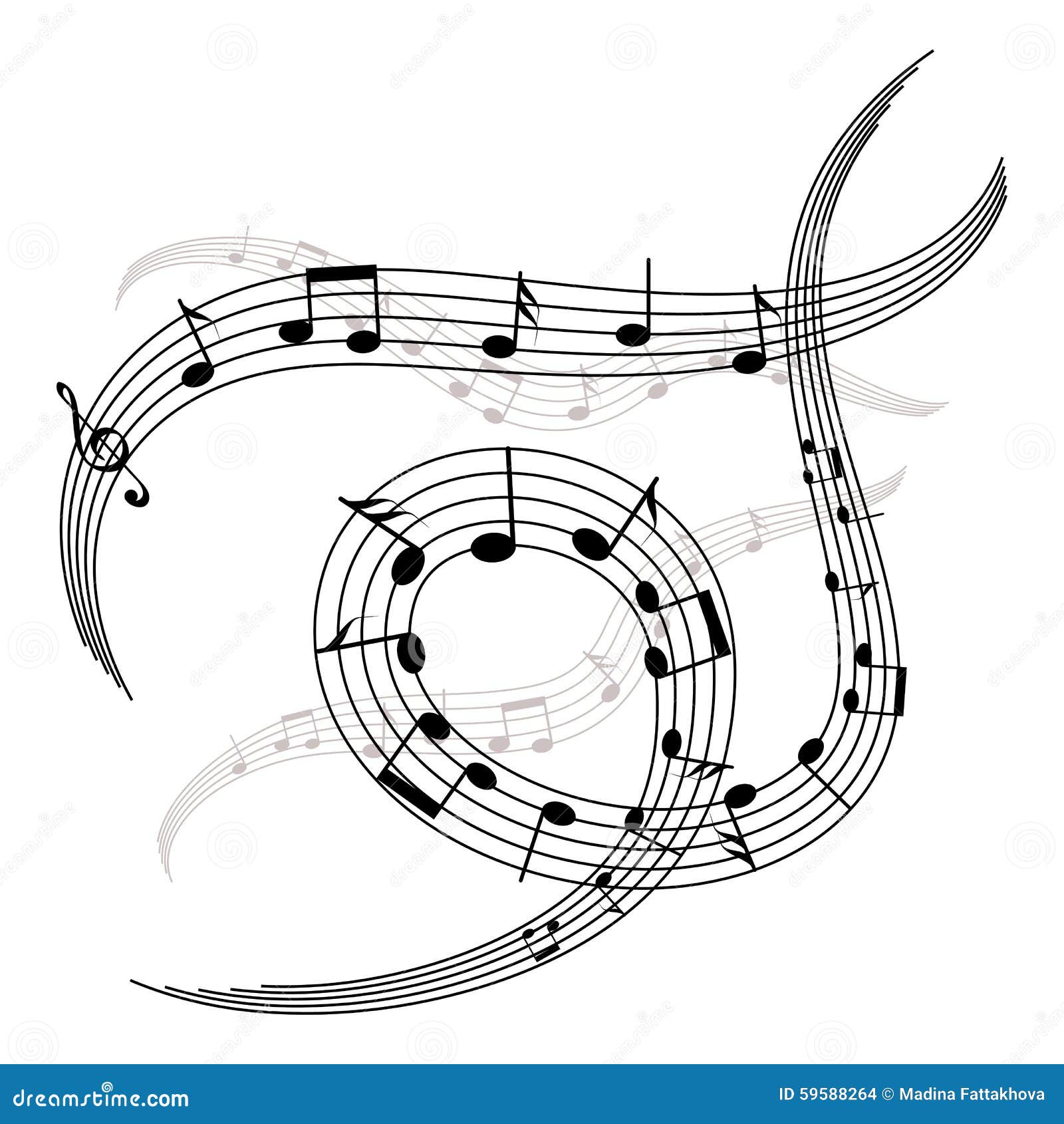 Waves and Spirals of Music Notes and Stave Stock Vector - Illustration ...
