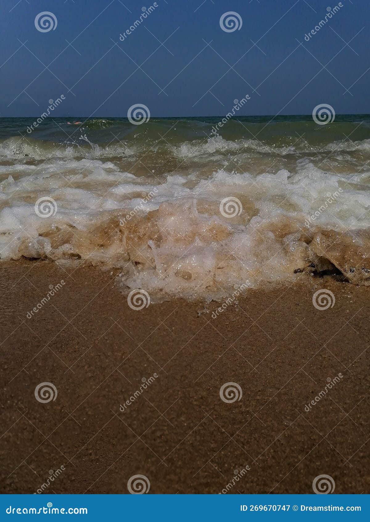 The Waves Splash Beautifully on the Sea Sandy Shore. White Foam from ...