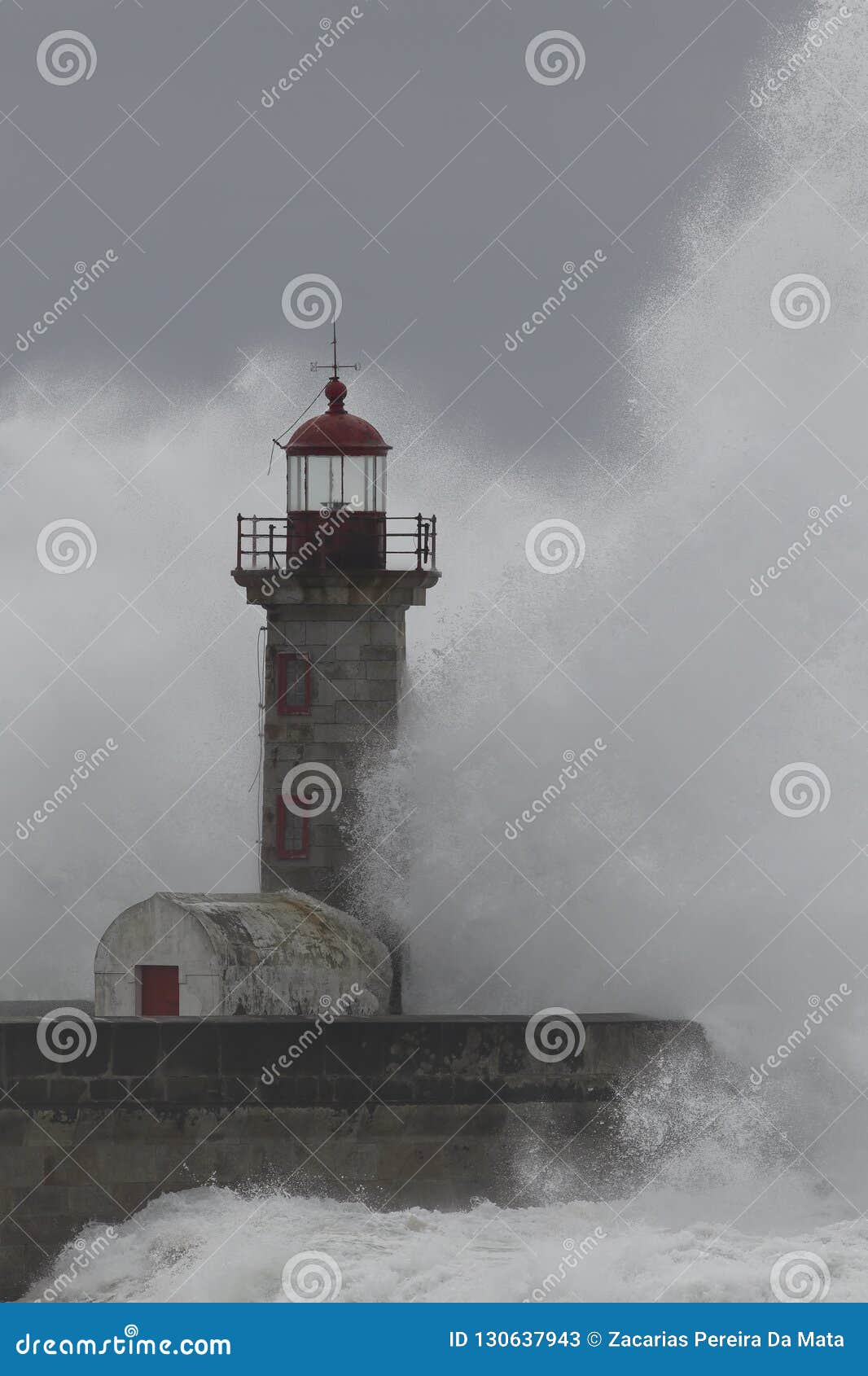 Waves Splash Over Lighthouse Stock Image - Image of portugal, nature ...