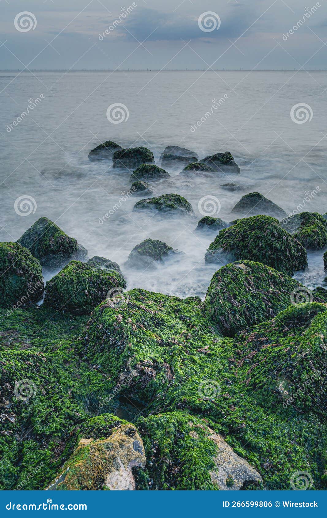 Waves Splash Over Rocks with Moss Stock Photo - Image of beauty ...