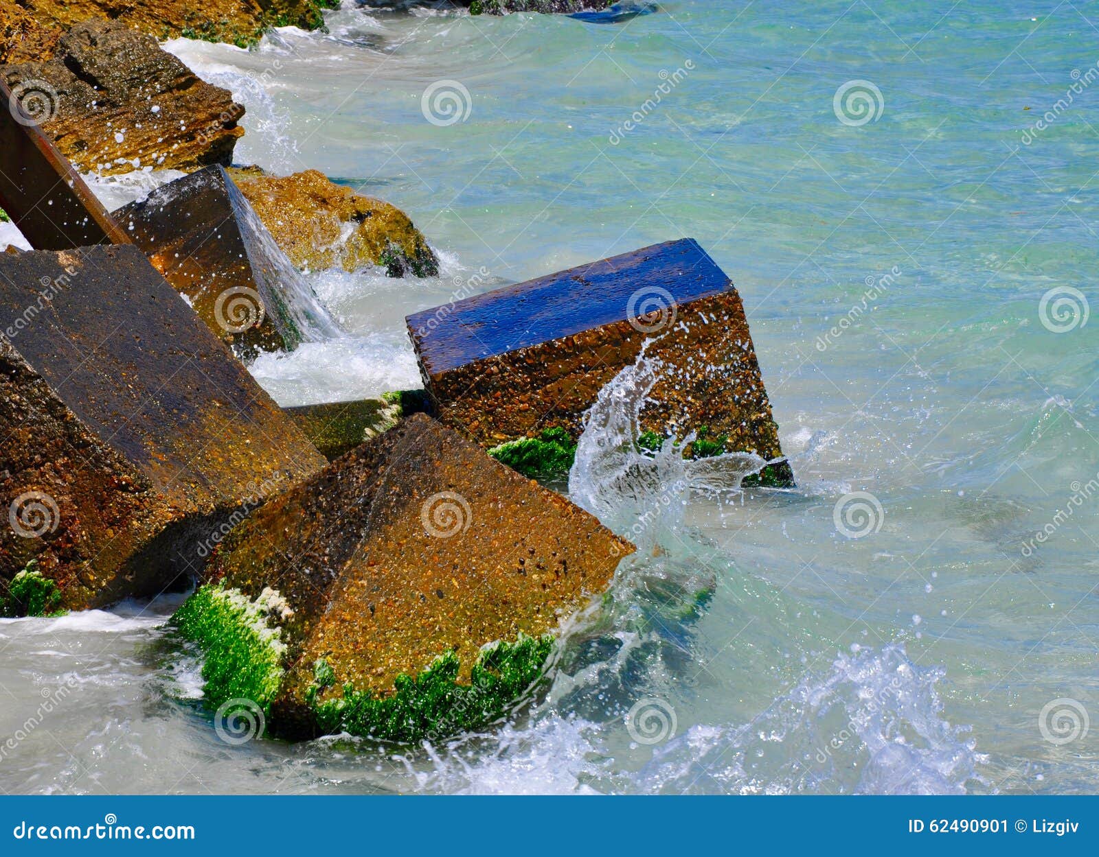 Waves Splashing on Ecology Blocks Stock Image - Image of ocean, ecology ...