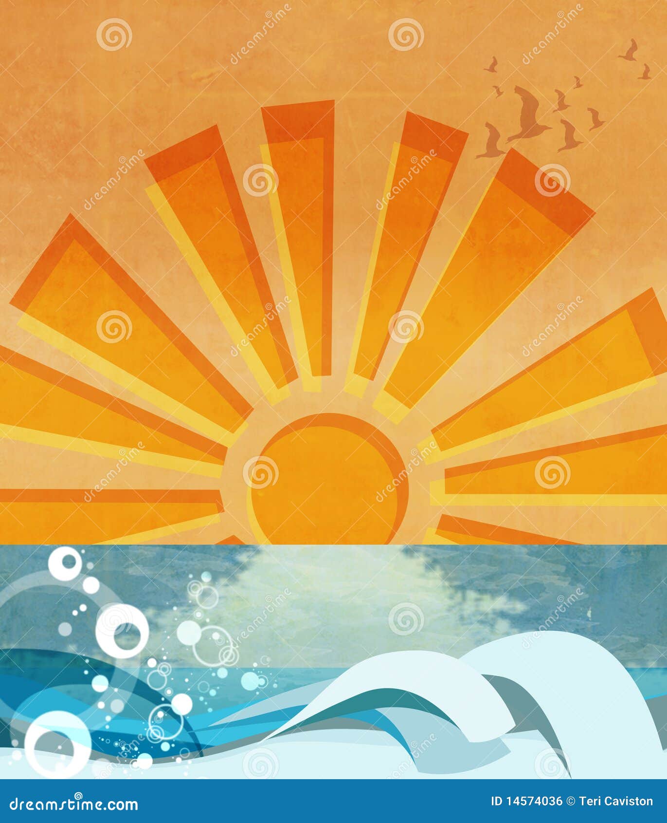 Waves and the Sun stock illustration. Illustration of splashing - 14574036