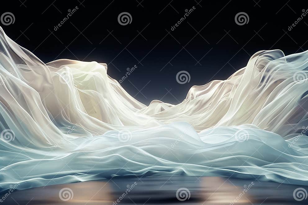 Waves of Translucent Fabric Elegantly Flow, with Soft Lighting ...