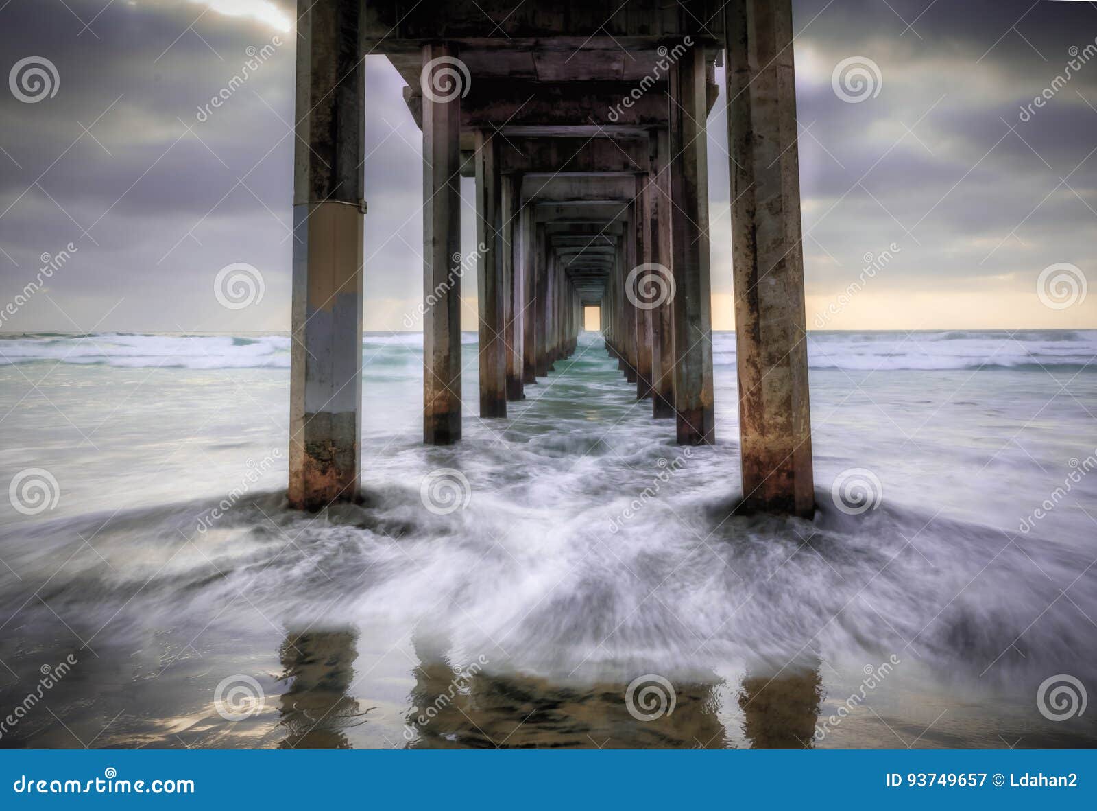 Scripps Pier View during Sunset with Waves from Under, La Jolla San ...