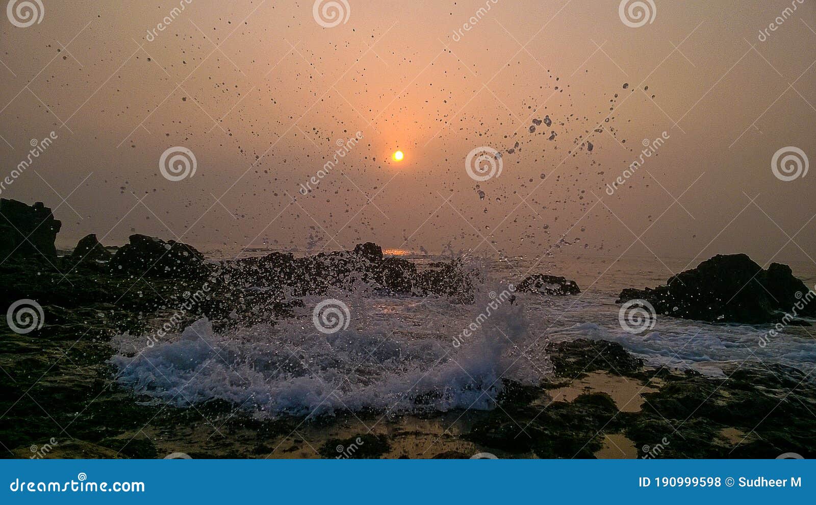 Waves Welcoming the Sunrise Stock Photo - Image of water, mist: 190999598