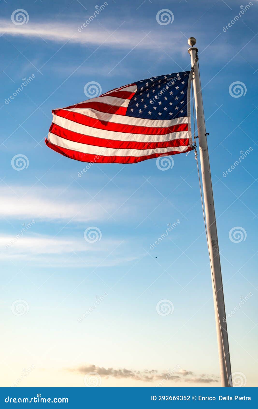 Waving American Flag on a Pole in America Stock Photo - Image of ...