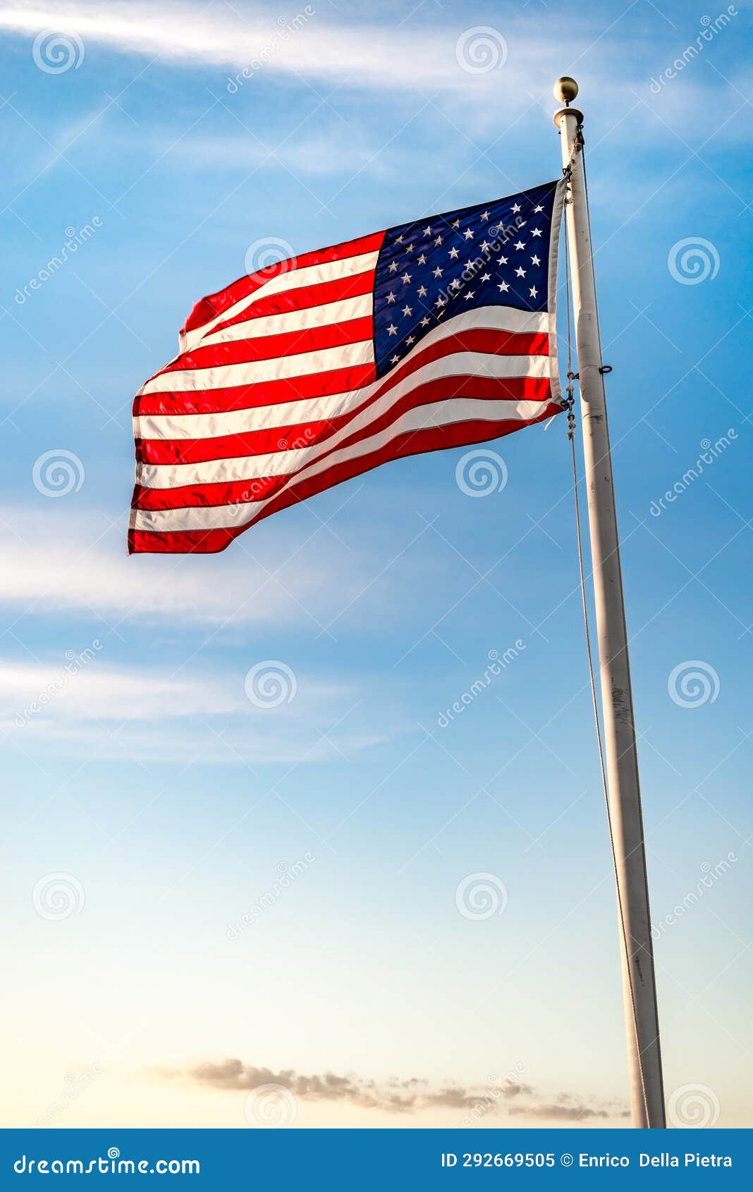 Waving American Flag on a Pole in America Stock Image - Image of wind ...