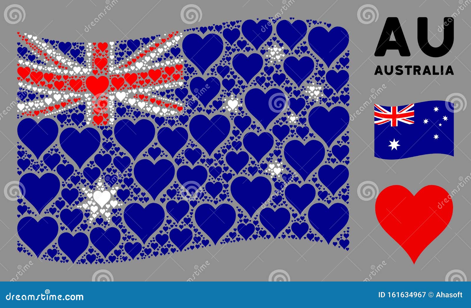 Waving Australia Flag Collage of Hearts Suit Items Stock Vector ...