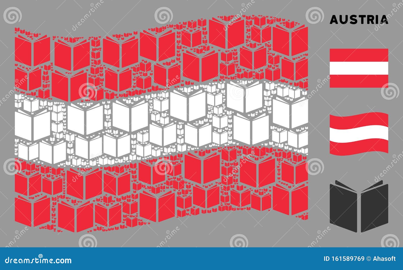 Waving Austrian Flag Pattern of Open Book Items Stock Vector ...
