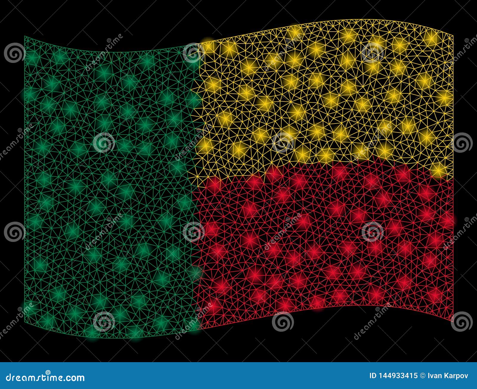 Waving Benin Flag Mesh Illustration with Light Effect Stock Vector ...