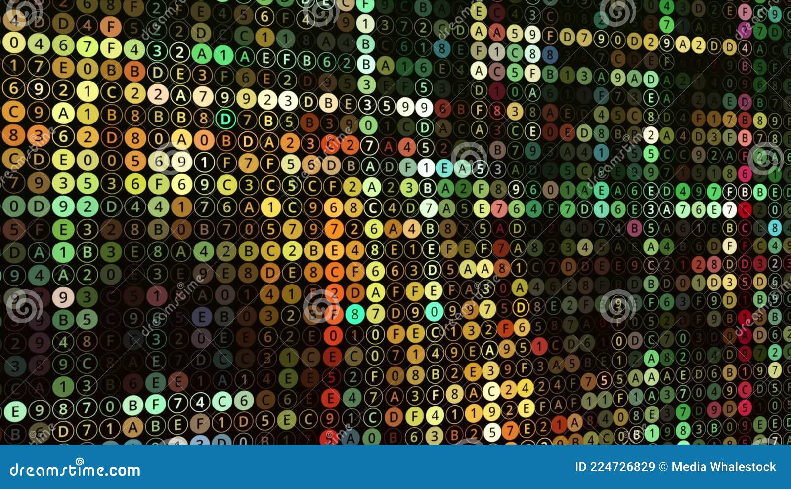 Waving Canvas of Many Rows of Circles with Digital Changing Big Data, Seamless Loop. Animation ...