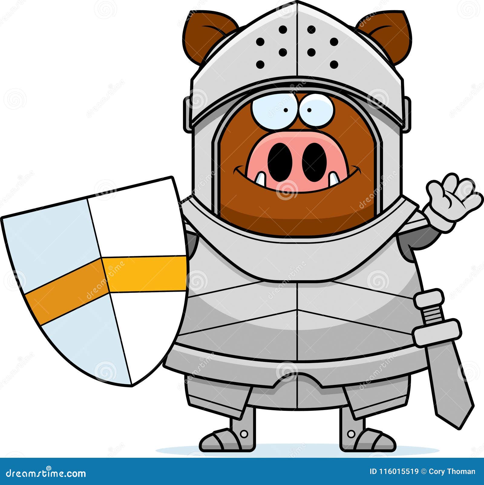 Waving Cartoon Boar Knight stock vector. Illustration of waving - 116015519