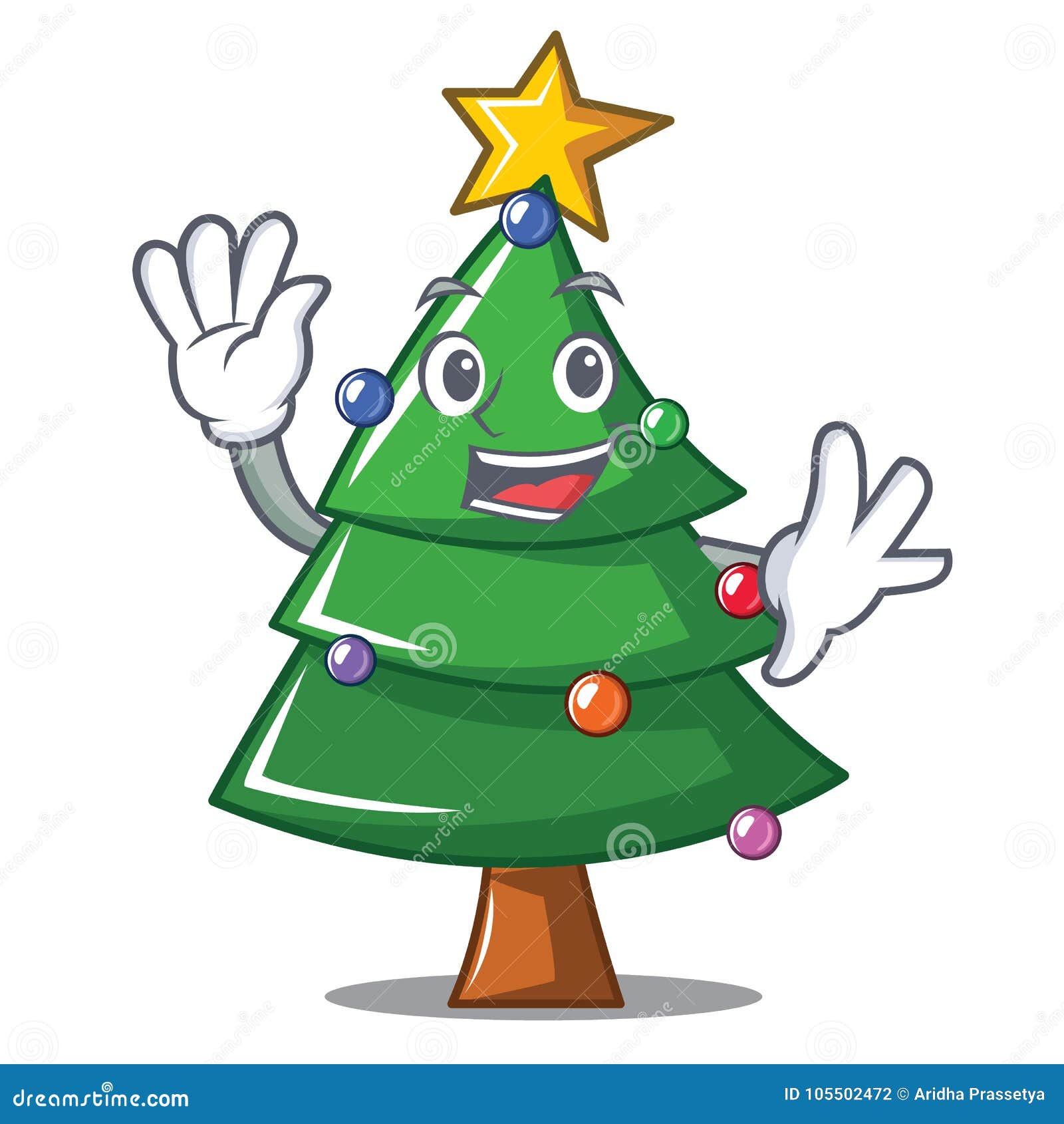 Waving Christmas Tree Character Cartoon Stock Vector - Illustration of ...