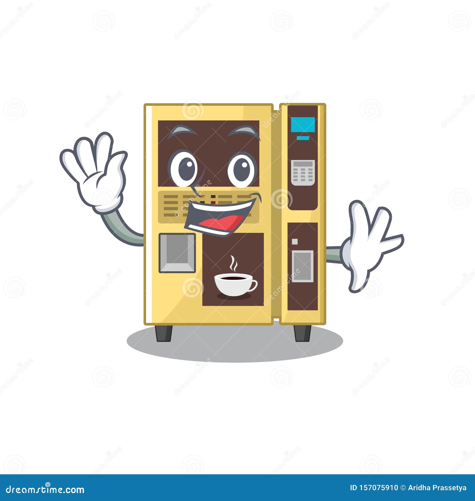 Waving Coffee Vending Machine with Cartoon Shape Stock Vector ...