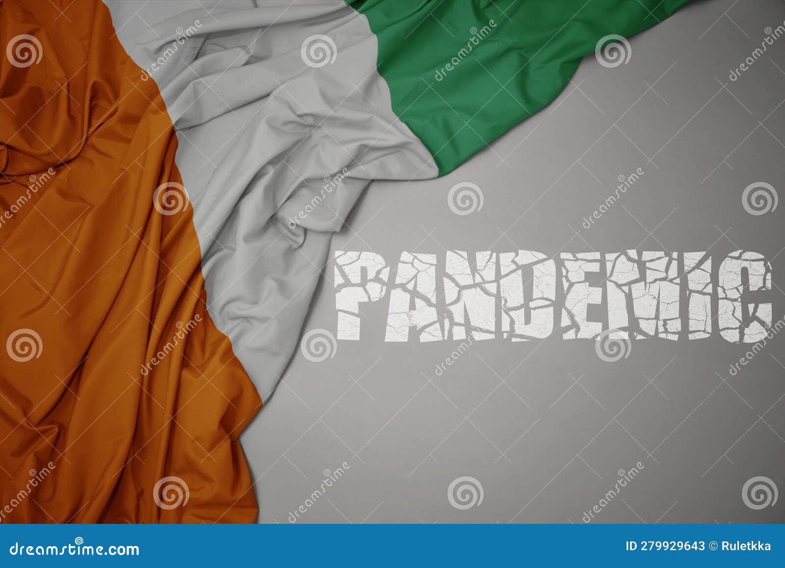 Waving Colorful National Flag Of Cote Divoire On A Gray Background With