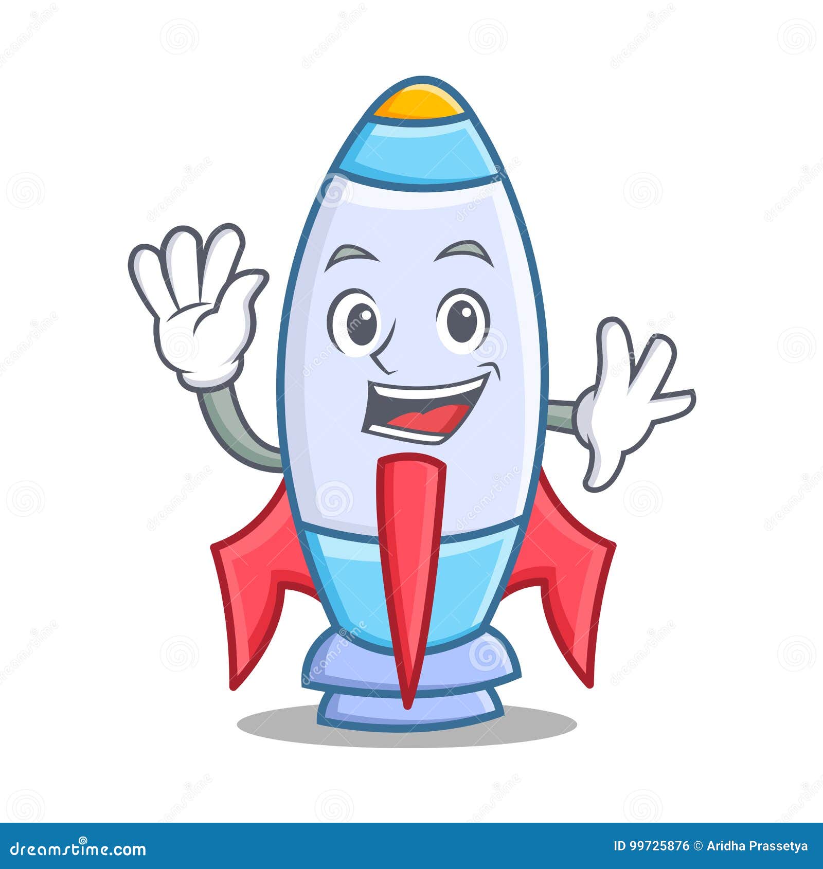 Waving Cute Rocket Character Cartoon Stock Vector - Illustration of ...