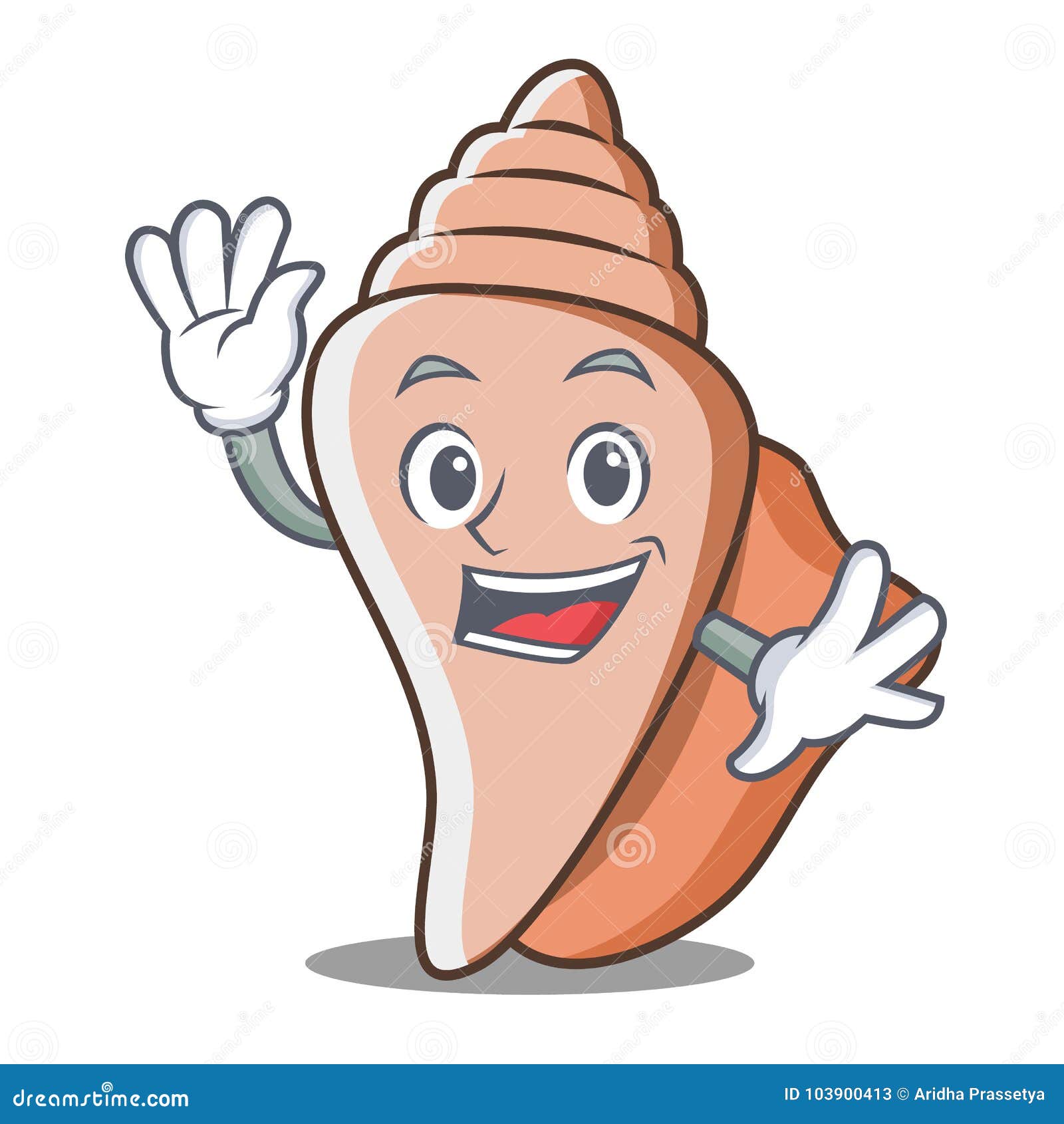 Waving Cute Shell Character Cartoon Stock Vector - Illustration of ...