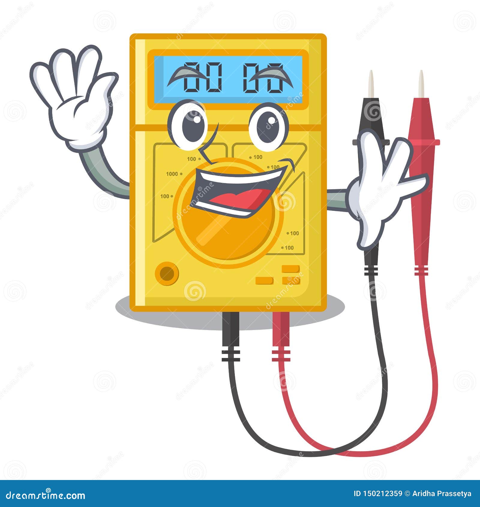 Waving Digital Multimeter Isolated with the Character Stock Vector ...