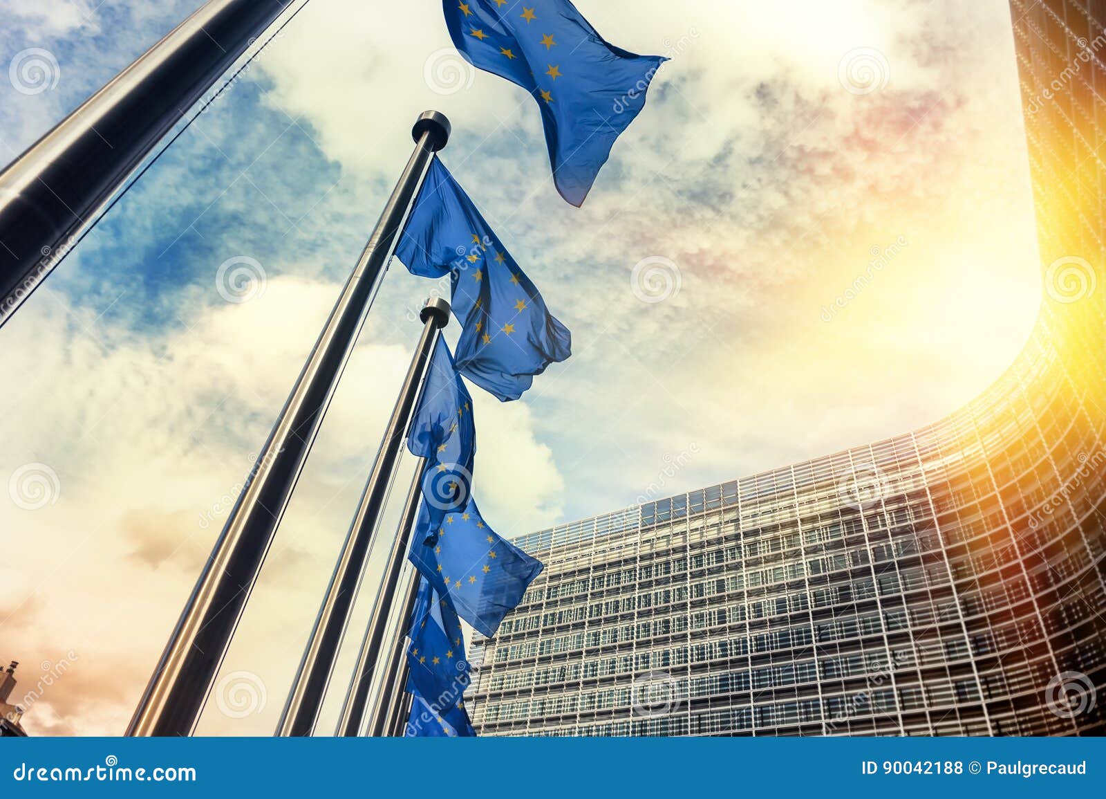 Waving EU Flags in Front of European Commission in Brussels Stock Photo ...