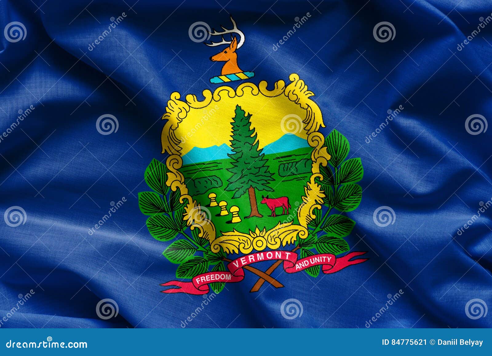 Waving Fabric Flag of Vermont Stock Illustration - Illustration of ...