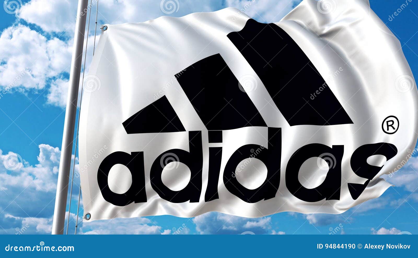 Waving Flag with Adidas Logo Against Sky and Clouds. Editorial 3D ...