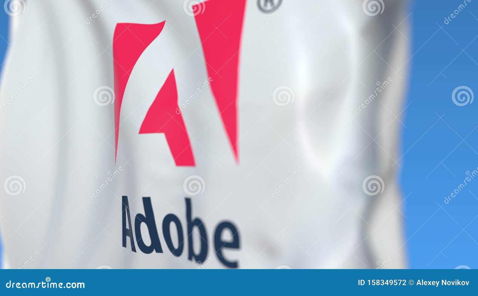 Waving Flag with Adobe Systems Logo, Close-up. Editorial 3D Rendering ...